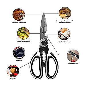 Jikoni twin-pack multipurpose kitchen scissors - heavy-duty kitchen shears, stainless steel dishwasher safe, meat, poultry, chicken, and general use, and suitable for both left and right handed people