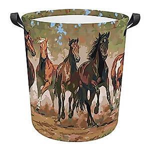 Watercolor Horses Large Laundry Basket Hamper Bag Washing with Handles for College Dorm Portable