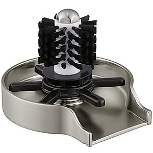 𝟮𝟬𝟮𝟯 𝗡𝗲𝘄 Metal Glass Rinser for Kitchen Sink - 360° Rotary Cup Washer with Brush, Faucet Cup Rinser Cleaner Kitchen Sink Bottle Washer for Bar, Brushed Nickel