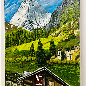 Handmade oil painting on Cotton canvas, Mountain And old House Green And Brown 100% Hand painted,Modern Artwork For Living Room.''20x16''