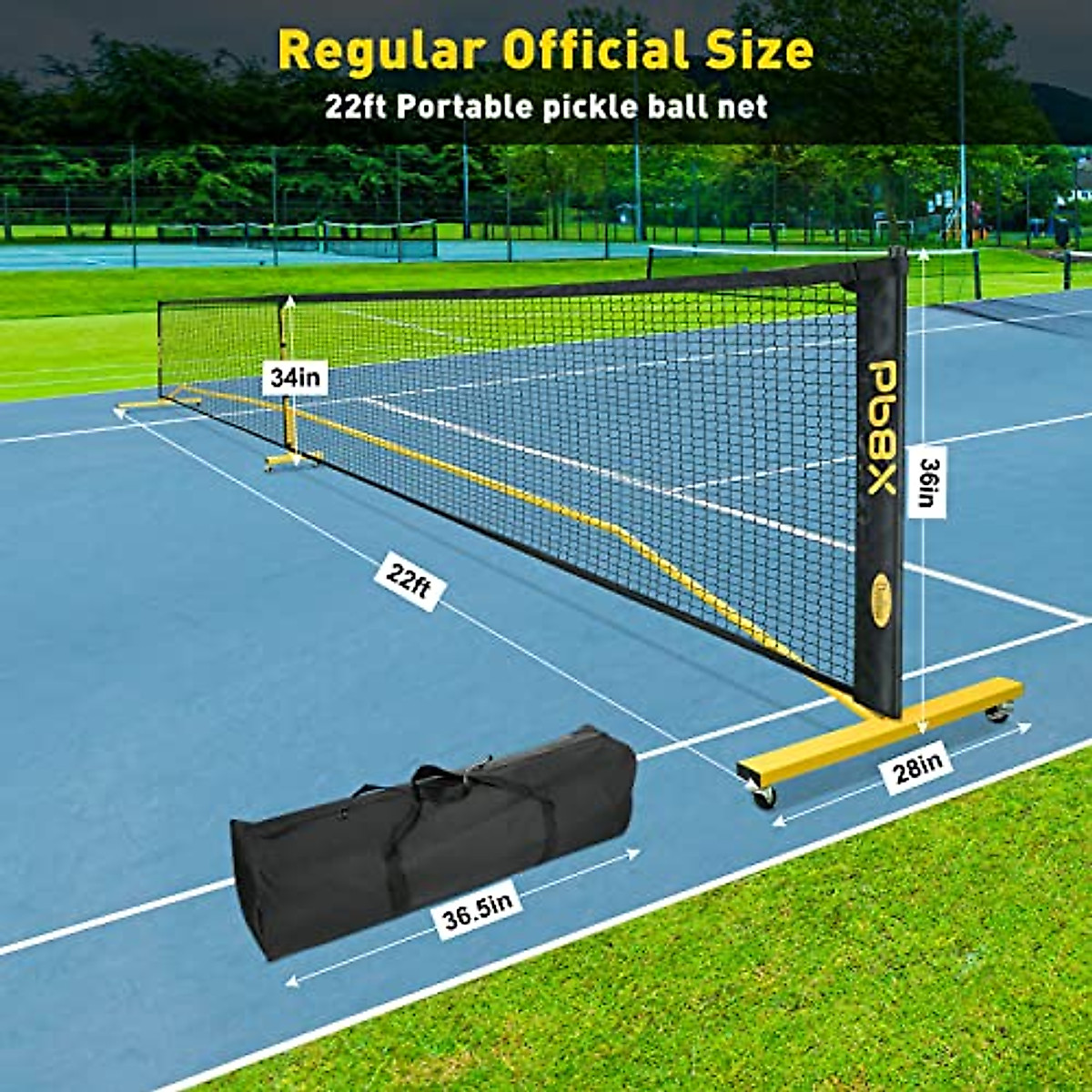 Deeliva Pickleball Set with Net Wheels for Driveway Portable Regulation Size Pickleball Net System with 4 Paddles, 6 Pickle Ball, Court Line Marker, Bag, Weather Resistant Metal Frame Outdoor Home