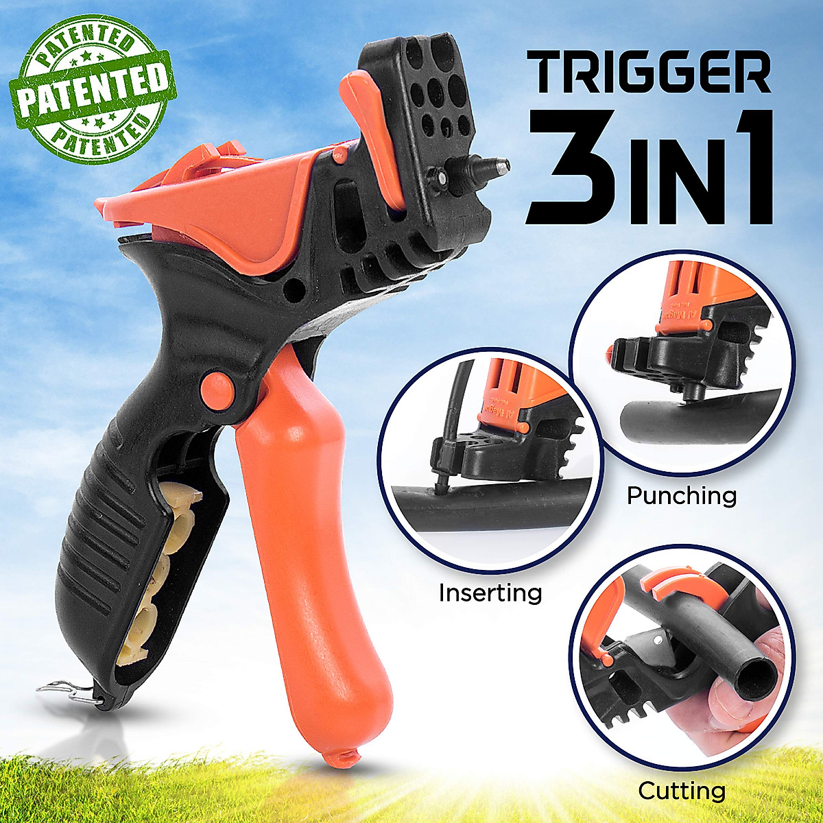 AL-MAGOR Trigger TR-3, 3 in 1 Garden Drip Irrigation Hole Punch Tool Multitask Punching Cutting Inserting Drip Irrigation Tool, 3mm Punch Tip, Blade for Cutting, Insertion Tool for Dripper 350030-P