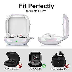 Beats Fit Pro Case Cover, Filoto Laser PC Beats Fit Pro Case for Women Girls, Cute Protective Apple Beats Fit Pro Earbuds Case Cover with Keychain Accessories,White