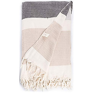 Bersuse 100% Cotton Aspendos XL Throw Blanket Turkish Towel - 60x90 Inches, Black-Grey-Beige