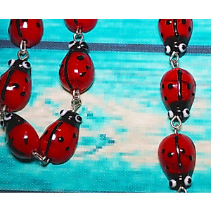 col-p Catholic Steel Rosary Ceramic Ladybug Devotional 29" inch long centerpiece Lady of Grace Sanctified Papal Crucifix Zinc Alloy