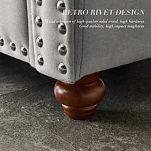 3-Piece Living Room Furniture Sets with Storage, Classic Living Room Sofa Set with Armrest Single Chair, Loveseat Sofa and 3-Seat Sofa, 1+2+3 seat with Silver Nails Decoration, Gray Fabric