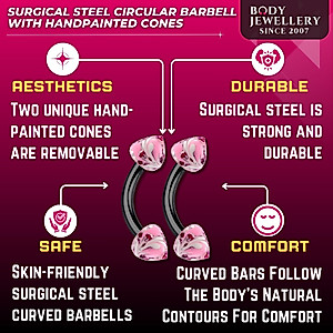 bodyjewellery 2Pcs 16g Curved Barbell Septum Cartilage Lobe Eyebrow Tragus Rook Helix Black Anodized Steel Hand Painted 03 Spike - 6mm