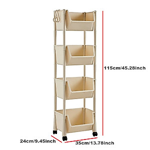 Item Shelf Bookshelf with Wheels, Large Storage Easy Assemble 3-Tier 4-Tier Shelf with Lockable Wheels Standing Strong Structure Movable Design for Family Room Students Office Working (4-Tier, A)