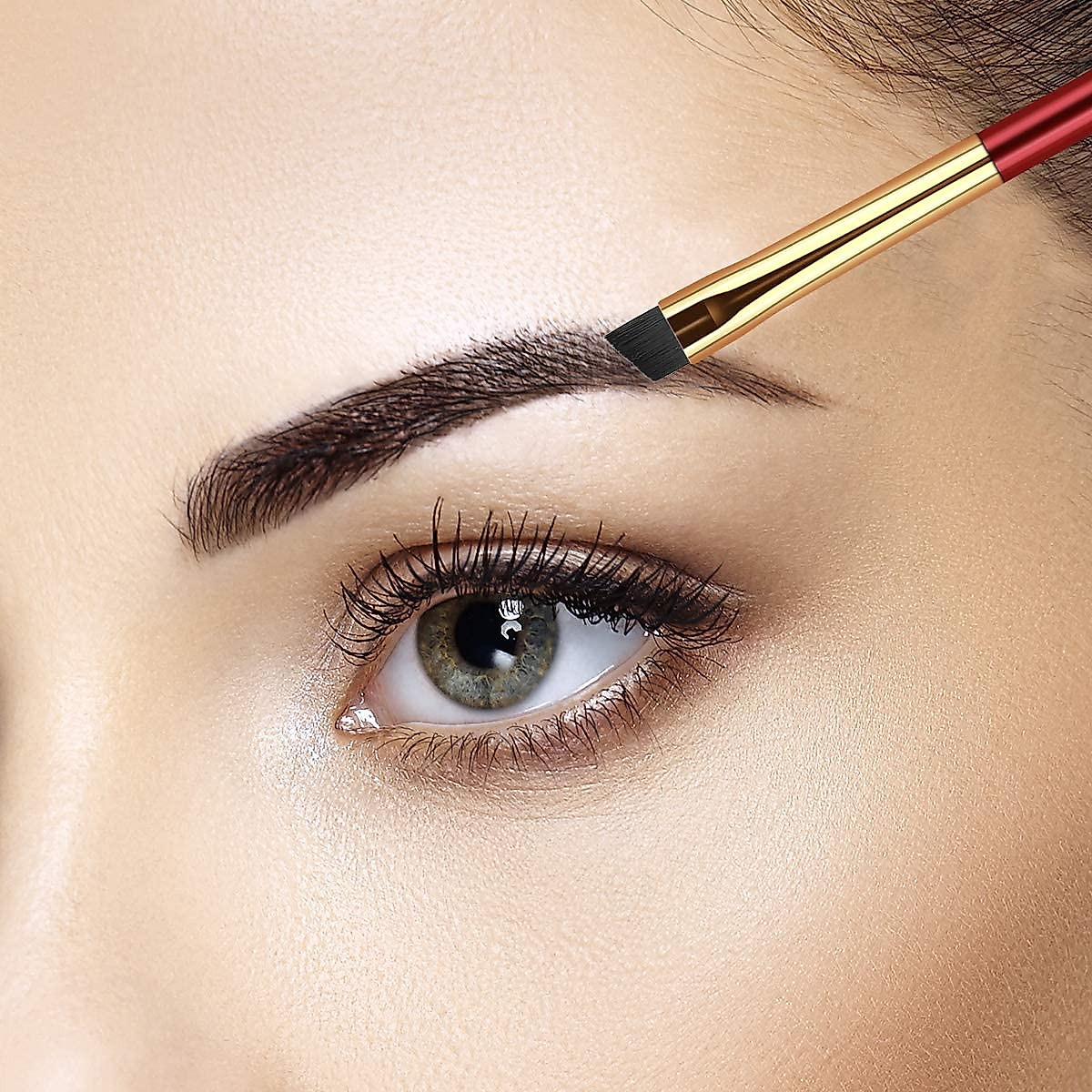 ENERGY Eyebrow Brush Angled Gel Eyeliner Makeup Brush L111 Ultra Thin Slanted Pro Liner Brush Firm Stiff Synthetic Bristles for Cream Brow Defining Applicator Red