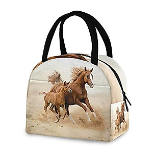YiGee Running Horse Lunch Bag Tote Bag, Insulated Organizer Zippered Lunch Box Lunchbox Lunch Container Handbag for Women Men Home Office Picnic Beach Use