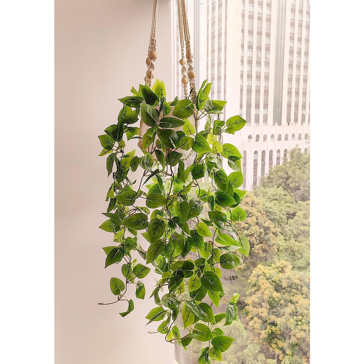 Fake Hanging Plants with Lights Artificial Plants for Home Decor Macrame Plant Hanger with Fake Vines Faux Hanging Planter for Wall Ceiling Bedroom Bathroom Kitchen Office Boho Decor Indoor
