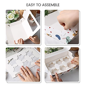 JOHOUSE 6 Count Cupcake Boxes, 6 Sets Cupcake Container with Windows and Inserts Bakery Boxes for Cupcakes Muffins Cookies 9.5" x 6.3" x 3"