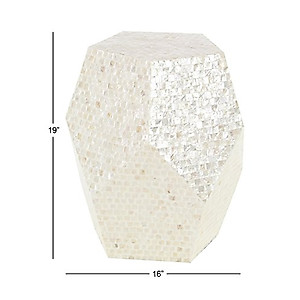Deco 79 Mother of Pearl Shell Handmade Side End Accent Table End Table, Side Table 16" x 16" x 19", Cream
