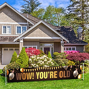Large Wow!You're Old Banner Backdrop,Happy Birthday Banner For 50th 60th 70th 80th,Funny Interesting Birthday Party Decorations Supplies Lawn Sign Yard Sign Porch Sign Outdoor Backdrop 9.8x1.6 Feet
