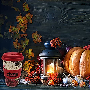 NAZE Eco-Friendly Bamboo Cup Natural Organic Bamboo Fiber Travel Mug, Reusable Coffee Cup, with Silicone Lid & Sleeve, With Rose Print, Bamboo Travel Cup For Coffee Tea or Milk. Pack of 1 Bamboo Mug