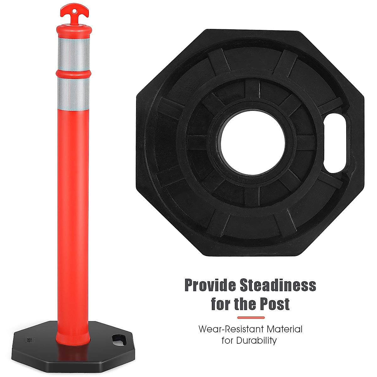 Goplus 45" Delineator Post Cone, 6 Pack Traffic Cone Safety Barrier with 4" Reflective Collars, 10lbs Octagonal Rubber Base, Perfect as Parking Posts, Construction Cones, Street Stanchions