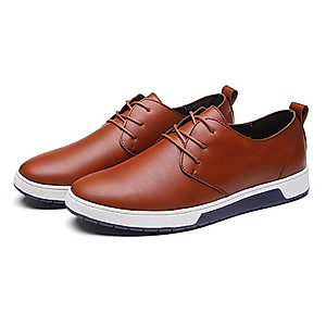 ZZHAP Men's Casual Oxford Shoes Breathable Flat Fashion Sneakers 02Brown US 9.5