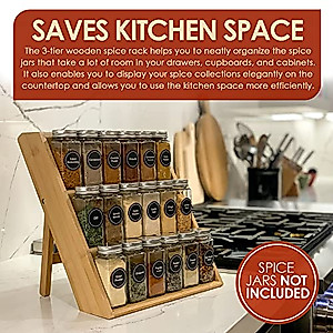 Pacific Moon Tree Bamboo Spice Rack and Organizer, 3-tier Seasoning Spice Jar Organizer, Excellent Tiered Wooden Spice Racks Free Standing for Cabinet Drawers and Countertop