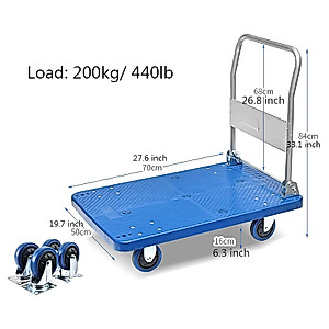 Platform Truck Small Platform Truck Load 440lb Flat Handtruck with Quiet Wheels Folding Push Cart Metal Moving Dolly Cart Heavy Flatbed Cart Reliable