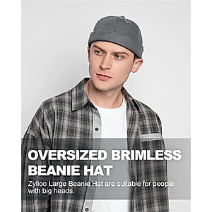 Zylioo XXL Oversize Watch Cap,Casual Harbour Hats for Big Heads,Roll-up Skull Caps,Large Adjustable Docker Hat Khaki