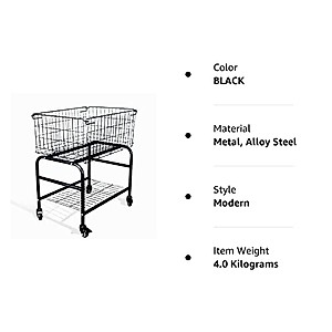 Rolling Laundry Basket on Wheels,Garment Storage Cart,Black Metal Basket with wheels, Color Black,Garment Metal Rack(1, Black)