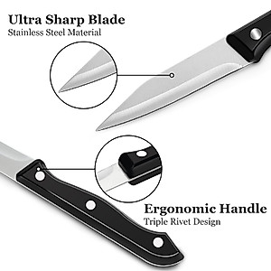 BEWOS 4-Piece Paring Knife Set, 3.5 Inch Paring Knives with Ergonomic Handle, Triple Rivet Paring Knife, Cutting Knife & Peeling Knife for Vegetable and Fruit, Kitchen Knives, Stainless Steel/Black