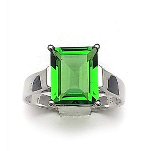 R0737 Classic Mt St Helens Helenite Rectangle Sterling Silver Ring (Green, 7)