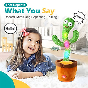 Baby Toys Dancing Talking Cactus for Boys Girls,Dancing Singing Talking Recording Mimic Repeating What You Say Cactus Toy with 120 English Songs Electronic Light Up Plush Cactus Give for Kids Gifts