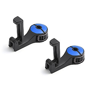 2PCS Car Headrest Hidden Hook, 2 in 1 Multifunctional Car Seat Back Hanger Storage Hook with Phone Holder, Automotive 360° Rotation Headrest Purse Handbag Holder Universal for Toys Groceries (Blue)