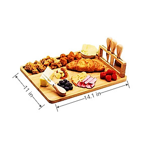LUXFINA Bamboo Cheese Board Set with Cutlery,Bamboo Wood Serving Tray,Charcuterie Platter for Serving Wine, Cheese, Meat,Fruits,Unique Gifts for Christmas Wedding Housewarming Anniversary
