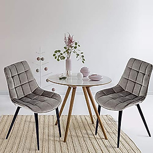 HOMHUM Dining Chairs Set of 2, Velvet Leisure Upholstered Modern Chair with Metal Legs for Kitchen Living Room,Gray