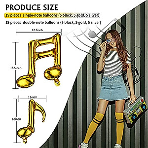 Lenwen 30 Pieces Music Note Foil Mylar Balloons Music Note Aluminum Foil Balloons Music Party Decorations for Music Themed Party Birthday Baby Shower Home Outdoor Party Celebrations, Black Gold Silver