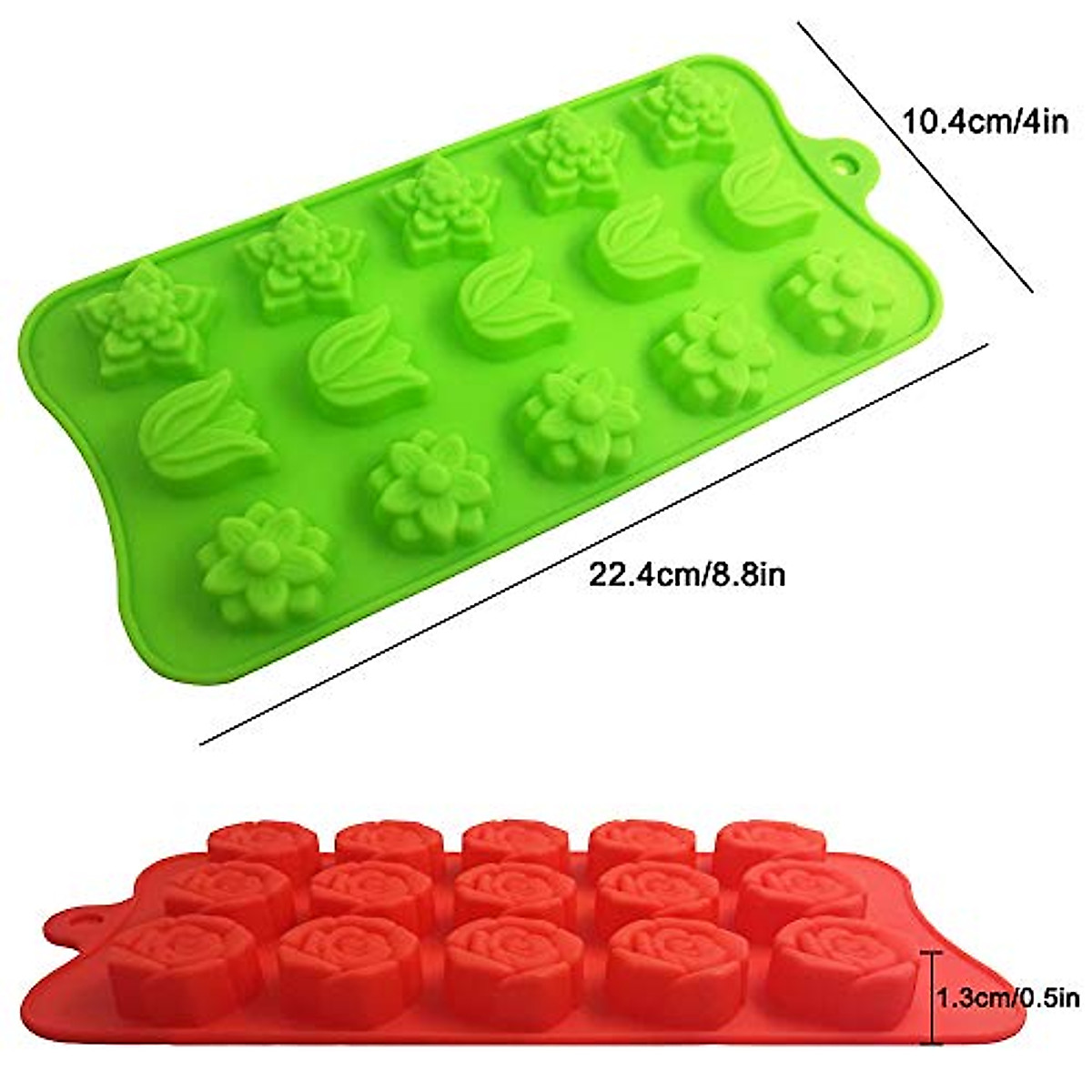 4 PACK Flower Shape Chocolate Candy Molds Set,DanziX Silicone 15 Cavity Baking Mold Ice Cube Tray for Wedding,Festival,Parties and DIY Crafts-Green,Blue,Red and Purple