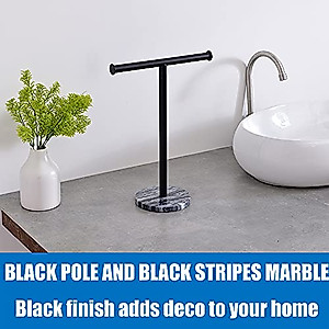 neutral brand Countertop Towel Rack with Heavy Marble Base T-Shape Bathroom Hand Towel Holder Stand SUS304 Stainless Steel, Dual Washcloth Display (Black)