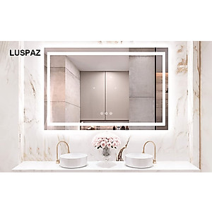 LUSPAZ Led Bathroom Mirror for Wall 72x48 Inch with Front and Backlit Lights, Double LED Vanity Mirror with Lights, Anti-Fog, Shatter-Proof, Memory, Stepless Dimmable Wall Mirrors
