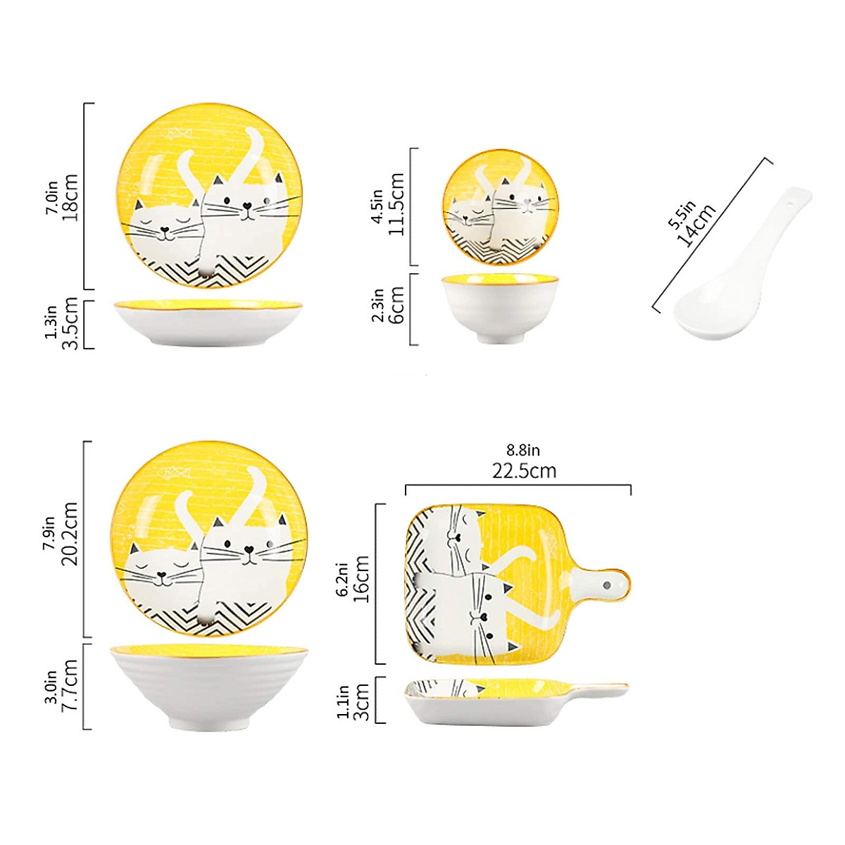 GagalU Porcelain Plate and Bowl Set,Creative Home Dinnerware Set 20 Piece of Cute Hand-Painted Cat Dinner Plate Sets Ceramic Plates and Bowls Sets, Service for 6 Dinnerware Set