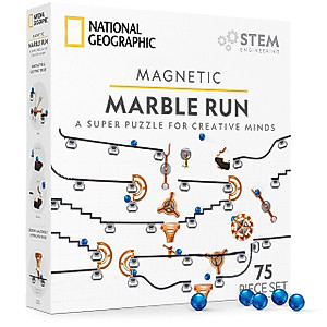NATIONAL GEOGRAPHIC Magnetic Marble Run - 75-Piece STEM Building Set for Kids & Adults with Magnetic Track & Trick Pieces & Marbles for Building A Marble Maze, STEM Project (Amazon Exclusive)