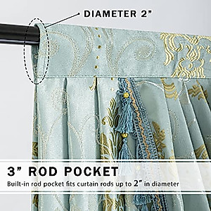 JADE POKE European Floral Valance for Windows Waterfall Valances for Living Room Aqua Tassels Valance for Bay Window - Damask Valance with Beads Swag Valance for Party Rod Pocket (1 Panel, W59 Inch)