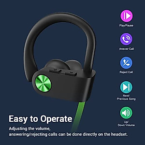 KALOC Bluetooth Headphones, HiFi Bass Stereo Earbuds with Noise Cancelling Mic, IPX7 Waterproof & 12 Hours Play Time, Wireless Sports Headsets for Workout Running
