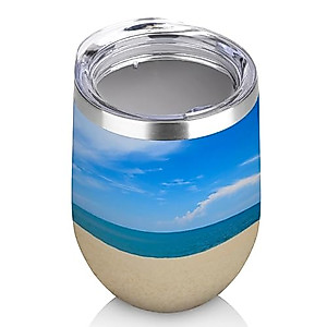 silichee 12 Oz Stainless Steel Tumbler Stanley Cup with Lid Beautiful Beach Tropical Sea Cloudy Blue Sky Insulated Tumblers Vacuum Coffee Mugs for Hot and Cold Drinks,Wine,Coffee