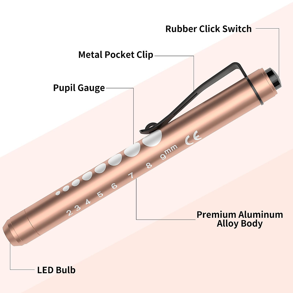 RISEMART 3packs Pen Lights for Nurses, Reusable Medical Pen Light with Pupil Gauge and Ruler, White Light LED Penlight for Nurse Student Doctors EMT(Black/Gold/White)