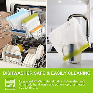 10 Pack Dishwasher Safe Reusable Food Storage Bags (5 Reusable Sandwich Bags, 3 Reusable Snack Bags, 2 Freezer Gallon Bags), Extra Thick Leakproof Silicone Free Plastic Bags