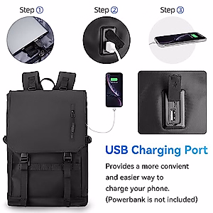 Muzee Vintage Laptop Backpack for Men, Travel Backpacks with USB Charging Port,Roll Top Backpack Fits 15.6Inch PC