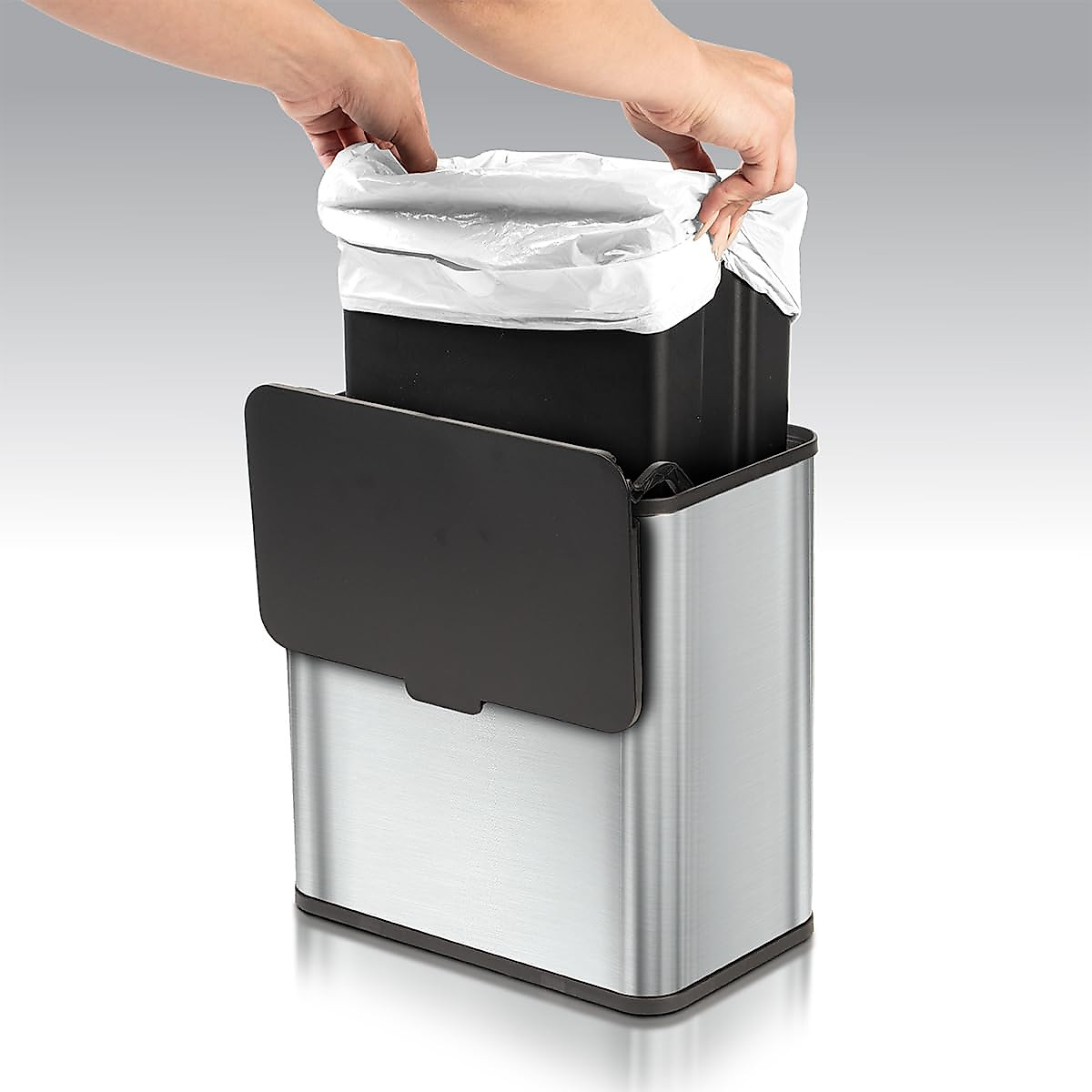 Glad Roomate Stainless Steel Under Counter Trash Can with Clorox Odor Protection | Space Saving Dual Lid Waste Bin for Kitchen Cabinet, Bathroom or Office