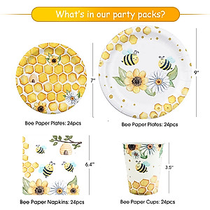 PYCALOW Bee Tableware Party Decorations - Bumble Bee Themed Party Supplies Include Plates, Cup, Napkin, Cutlery, Tablecloth, Straws, Bee Gender Reveal Baby Shower Birthday Party Decorations | Serve 24