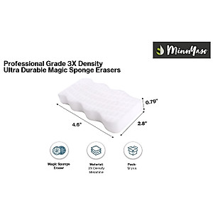 12 Pack 3X Density Ultra Durable Magic Sponge Erasers Professional Grade Multi Surface Scrubber Cleans Tough Dirt Scuffs Marks and Grime with No Chemicals Floor Wall Baseboard Bathroom Cleaner