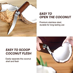 UPKOCH 1PC Coconut Tool Coconut Meat Remover Durable Wooden Handle Stainless Steel Coconut Opener Scraper Knife for Kitchen Home
