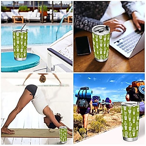 sanluoli Green Cactus Pattern Stainless Steel insulated coffee cup with Straw Lid coffee mug for men for gym leakproof straw tumbler 20 OZ
