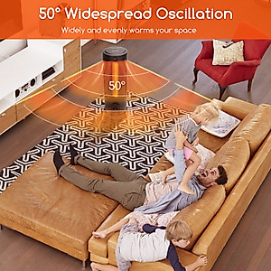 Portable Space Heater for Indoor Use, 250 ft² 1500W Ceramic Oscillating Heater with Thermostat, Tip-Over and Overheat Protection for Office and Room