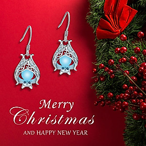 Cute Bat Earrings Sterling Silver Glowing in The Dark Animal Dangle Earring Little Witchy Vampire Halloween Jewelry Gift for Girl Teens (White)